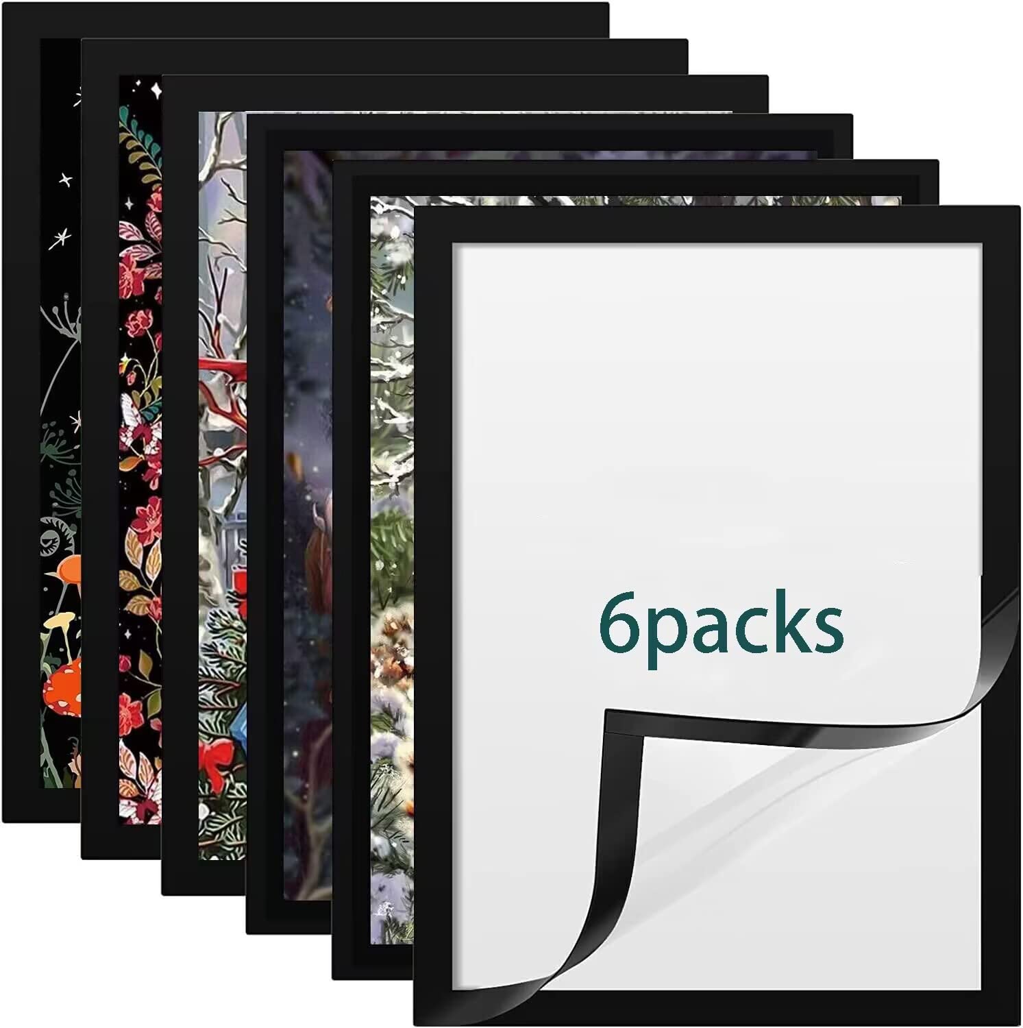 pchmcu 6 Pack 12" x 16 Picture Frame,Diamond Painting Picture Frames for 30x40cm, Magnetic Art Frame,Frames for Wall Window Door Black, Inside Size 10" x 14"