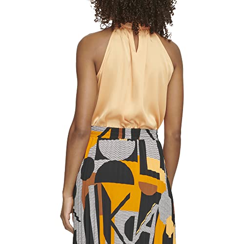 Karl Lagerfeld Paris Women's Halter Front Tie Sleeveless Blouse, Apricot, Large