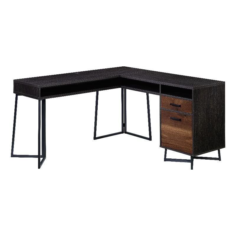 Sauder Canton Lane Engineered Wood and Metal L-Desk in Brew Oak