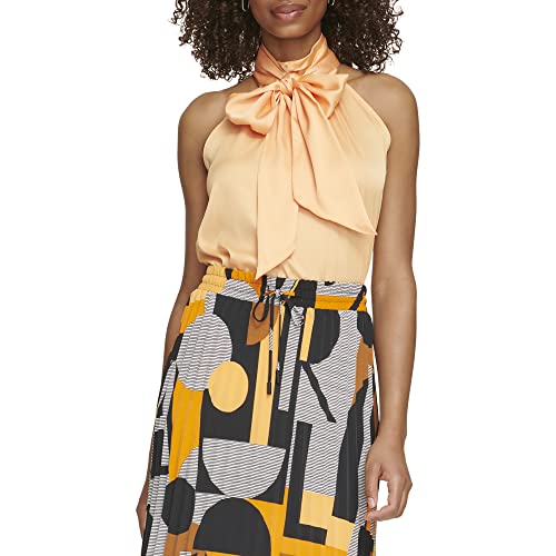 Karl Lagerfeld Paris Women's Halter Front Tie Sleeveless Blouse, Apricot, Large