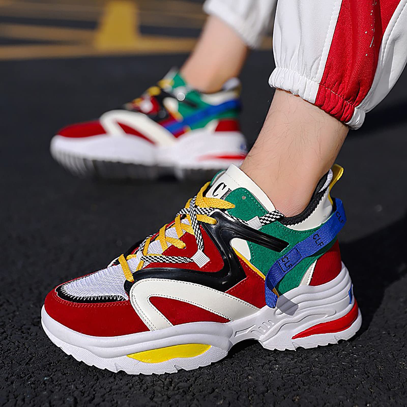 Men's Rainbow Color Running Sneakers,Soft Sole Shock Absorbing Comfortable Breathable Training Fitness Mountaineering Sneakers (9,Rainbow)