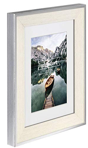 Hama Sierra Plastic Picture Frame (40 cm x 50 cm Frame, 25 mm x 19 mm Borders, for Photos Size 28 x 35 cm, Reflex Glass, Polystyrene (PS), with Hanger) White