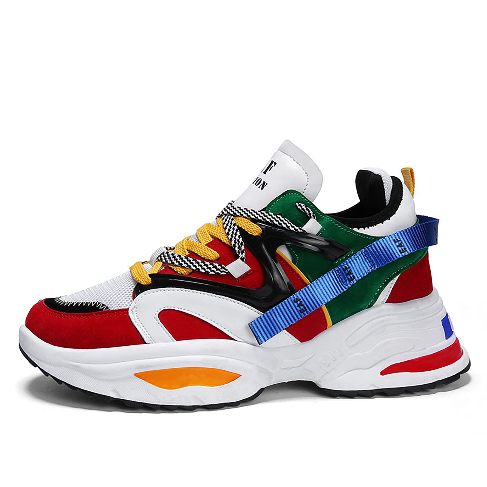 Men's Rainbow Color Running Sneakers,Soft Sole Shock Absorbing Comfortable Breathable Training Fitness Mountaineering Sneakers (9,Rainbow)