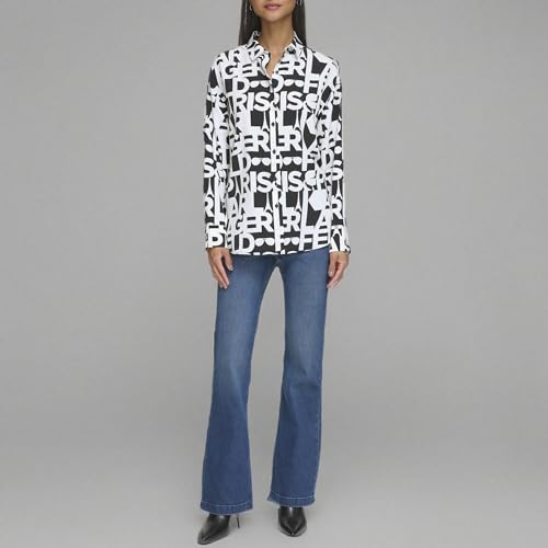 Karl Lagerfeld Paris Women's Logo Oversize Blouse, Black/White Combo