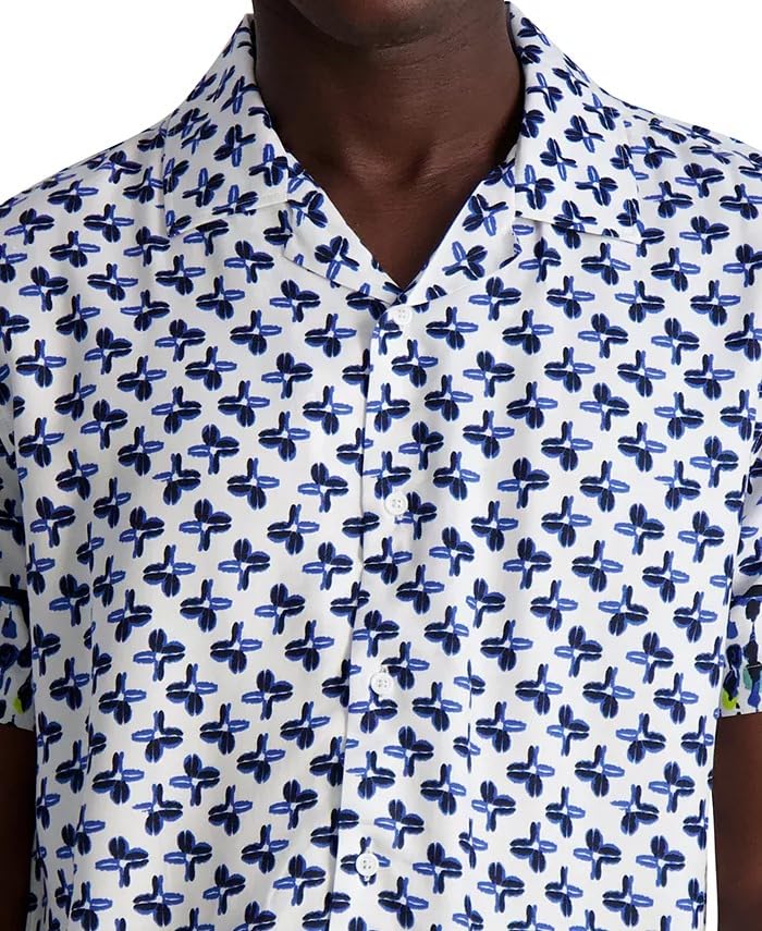 Karl Lagerfeld Paris Men's Floral Print Flowy Shirt, Blue