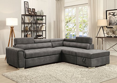 ACME Furniture Thelma Sleeper and Ottoman Sectional Sofa, Grey