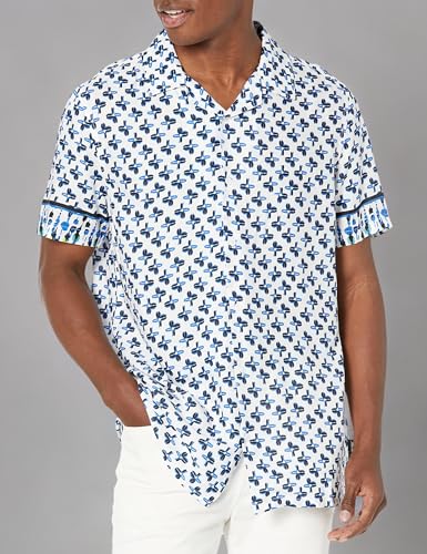 Karl Lagerfeld Paris Men's Floral Print Flowy Shirt, Blue