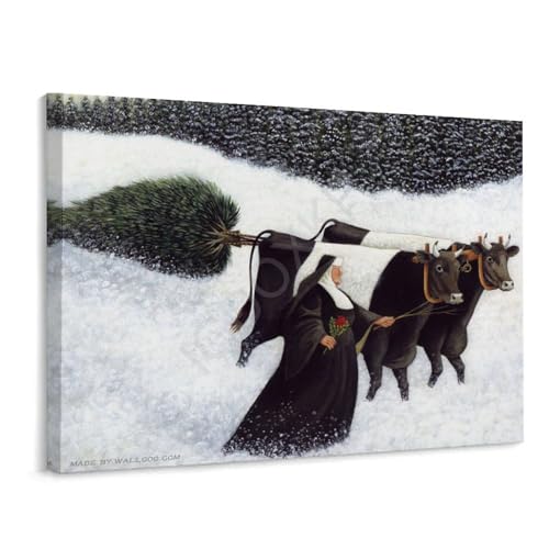 Artist Lowell Herrero Works Naive Art American Folk Art Cow Art Poster Canvas Poster Wall Art Decor Print Picture Paintings for Living Room Bedroom Decoration Frame-style 20x16inch(50x40cm)