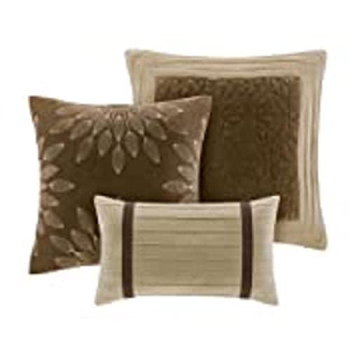 Madison Park Palmer Comforter Set - Faux Suede Design, Striped Accent, All Season Down Alternative Bedding, Matching Shams, Decorative Pillow, Bed Skirt, King (104 in x 92 in), Natural 7 Piece