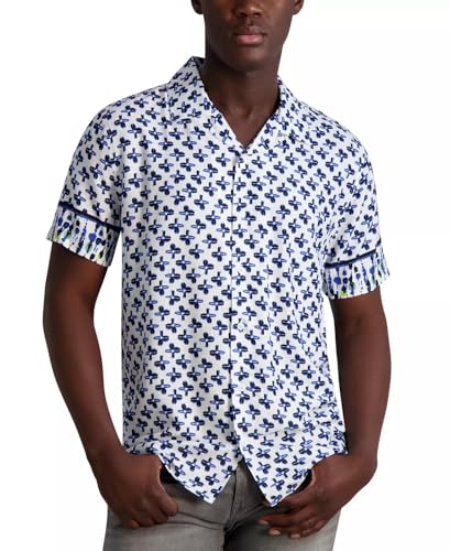 Karl Lagerfeld Paris Men's Floral Print Flowy Shirt, Blue