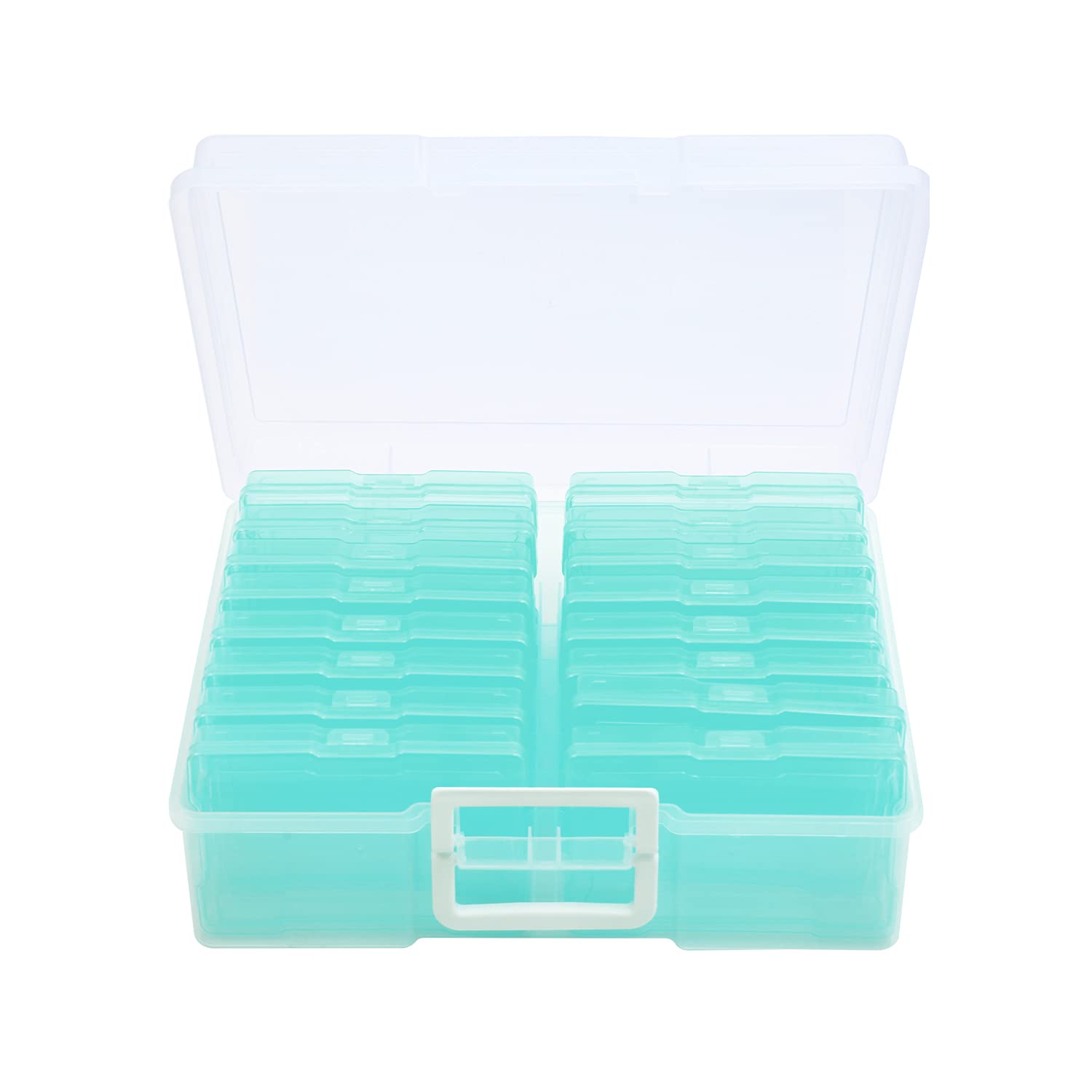 Naivees Photo Case 4" x 6" Photo Storage Case - 16 Inner Photo Organizer Boxes Transparent Craft Keeper Photo Storage Containers Box for Photos, Pictures,Art(Blue)