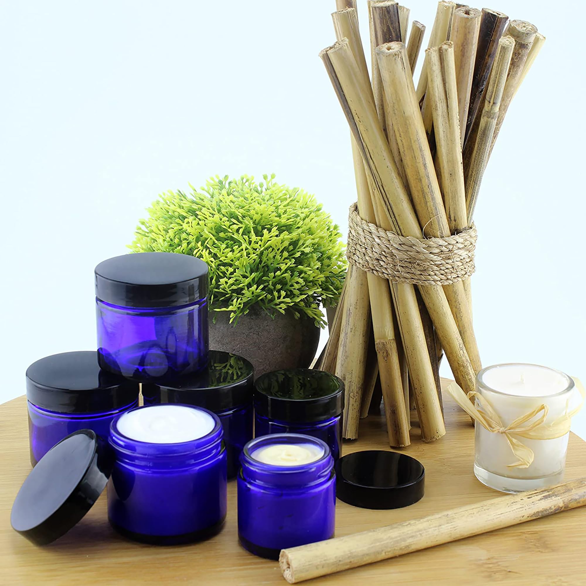 Cornucopia Brands Combination 12 Pack of Cobalt Blue 1oz & 2oz Glass Cosmetic Jars, Lids Included; Refillable Containers for Creams, Lotions