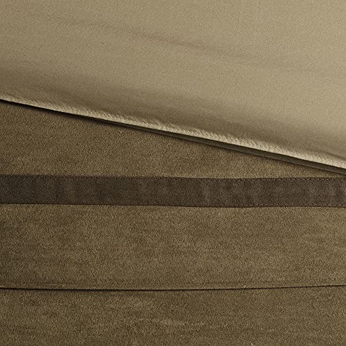 Madison Park Palmer Comforter Set - Faux Suede Design, Striped Accent, All Season Down Alternative Bedding, Matching Shams, Decorative Pillow, Bed Skirt, King (104 in x 92 in), Natural 7 Piece