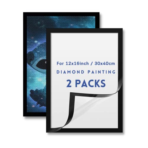 Hibah 2 Pack Diamond Painting Frames, Frames for 30x40cm/12x16in Diamond Painting Canvas, Self Adhesive Diamond Magnetic Art Frame, Frames for Wall Window Door