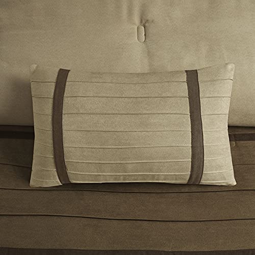 Madison Park Palmer Comforter Set - Faux Suede Design, Striped Accent, All Season Down Alternative Bedding, Matching Shams, Decorative Pillow, Bed Skirt, King (104 in x 92 in), Natural 7 Piece