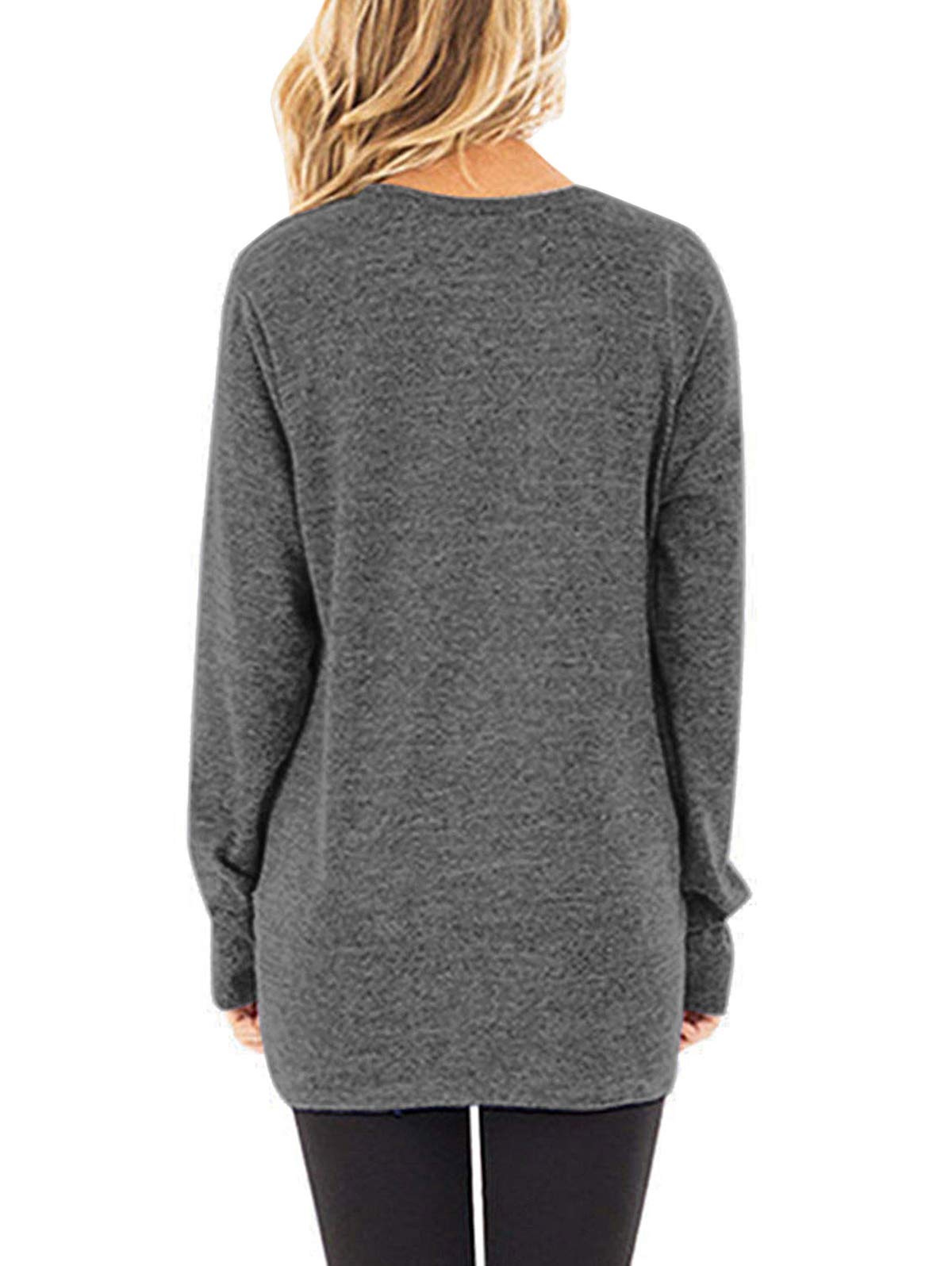 SHIBEVER Long Sleeve Women Tops: Fall Casual Tunic Shirts for Womens Round Neck Twist Knotted Tee Blouses Dark Grey M