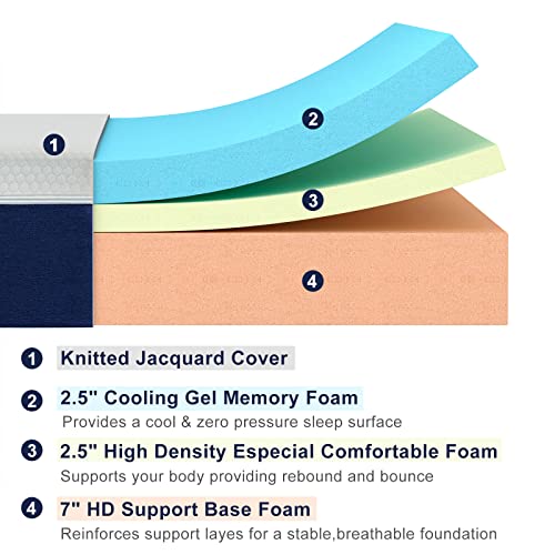 King Mattress, Molblly 12 inch Gel Memory Foam Mattress with CertiPUR-US Bed Mattress in a Box for Sleep Cooler & Pressure Relief, King Size