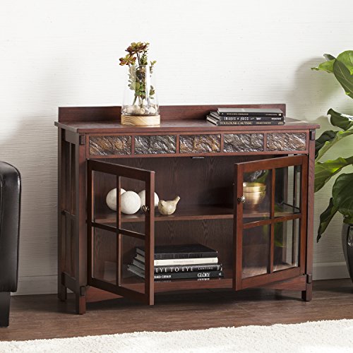SEI Furniture Camino Mission Sideboard & Curio - Red Washed Expresso Finish w/ Faux Slate - Spacious Design (AMZ0092MC)