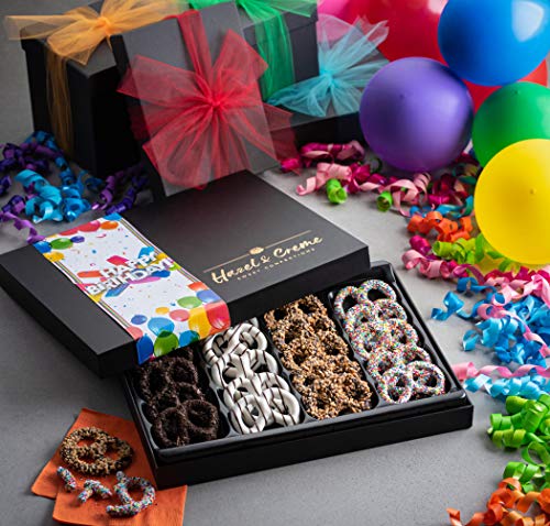 Hazel & Creme Chocolate Covered Pretzels - HAPPY BIRTHDAY Chocolate Gift Box - Birthday Food Gifts - Gourmet Food Gift (Extra Large Box)