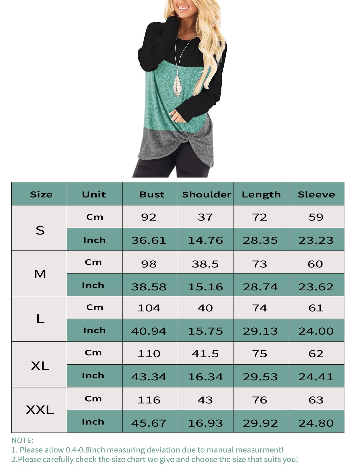 SHIBEVER Long Sleeve Women Tops: Fall Casual Tunic Shirts for Womens Round Neck Twist Knotted Tee Blouses Dark Grey M