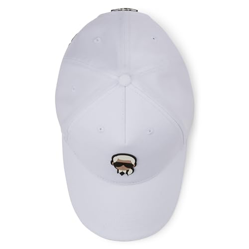 Karl Lagerfeld Paris Men's Tape Brim Karl Character Head Logo Cap, White-logotape