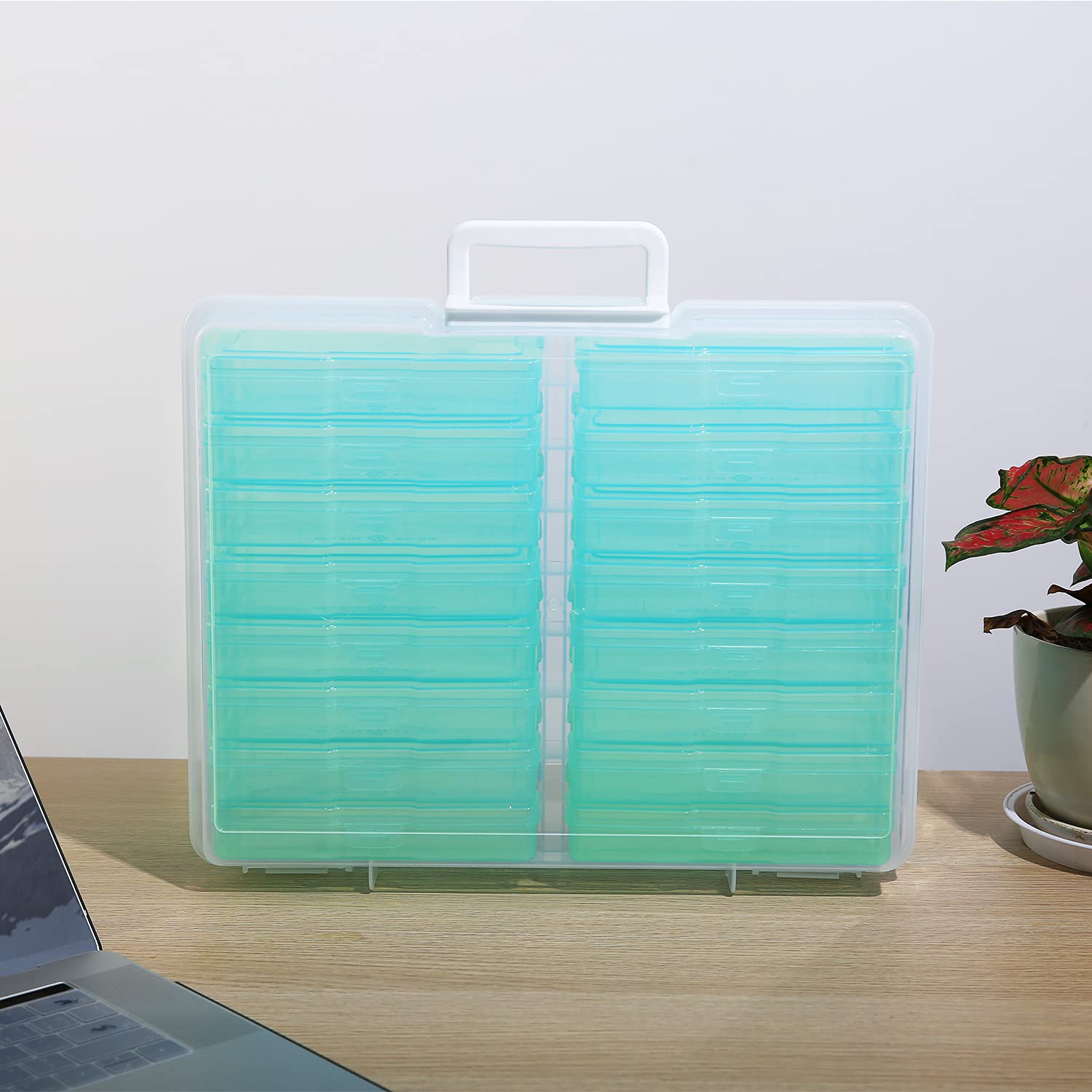 Naivees Photo Case 4" x 6" Photo Storage Case - 16 Inner Photo Organizer Boxes Transparent Craft Keeper Photo Storage Containers Box for Photos, Pictures,Art(Blue)