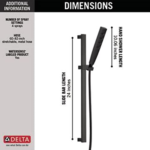 Delta Faucet 5-Spray Touch-Clean H2Okinetic Slide Bar Hand Held Shower with Hose, Matte Black 51140-BL