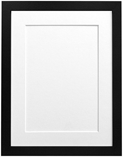 FRAMES BY POST Q7 Picture Photo Frame, Black with White Mount, 50 x 40 cm Image Size 16 x 12 Inch, Plastic Glass