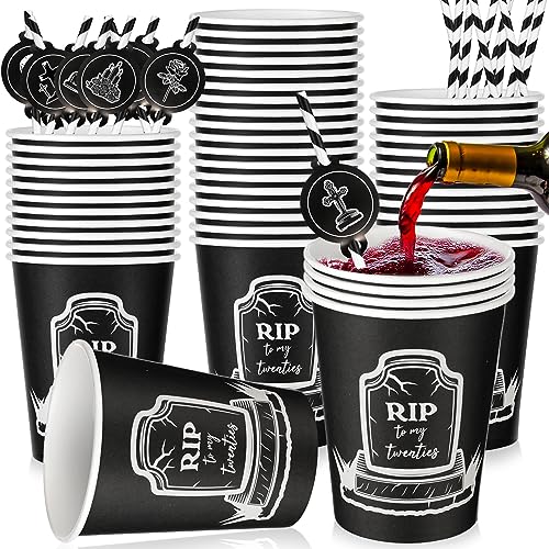 gisgfim 96 Pcs Death to My 20s Party Cups Death to My Twenties Cups Black Disposable Paper Cup 30th Birthday Party Supplies RIP Twenties Birthday Decorations for Men Women My Youth Funeral