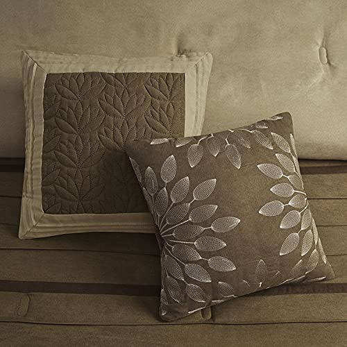 Madison Park Palmer Comforter Set - Faux Suede Design, Striped Accent, All Season Down Alternative Bedding, Matching Shams, Decorative Pillow, Bed Skirt, King (104 in x 92 in), Natural 7 Piece