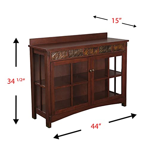 SEI Furniture Camino Mission Sideboard & Curio - Red Washed Expresso Finish w/ Faux Slate - Spacious Design (AMZ0092MC)