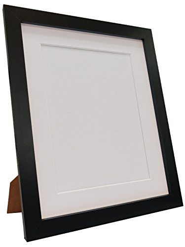 FRAMES BY POST Q7 Picture Photo Frame, Black with White Mount, 50 x 40 cm Image Size 16 x 12 Inch, Plastic Glass
