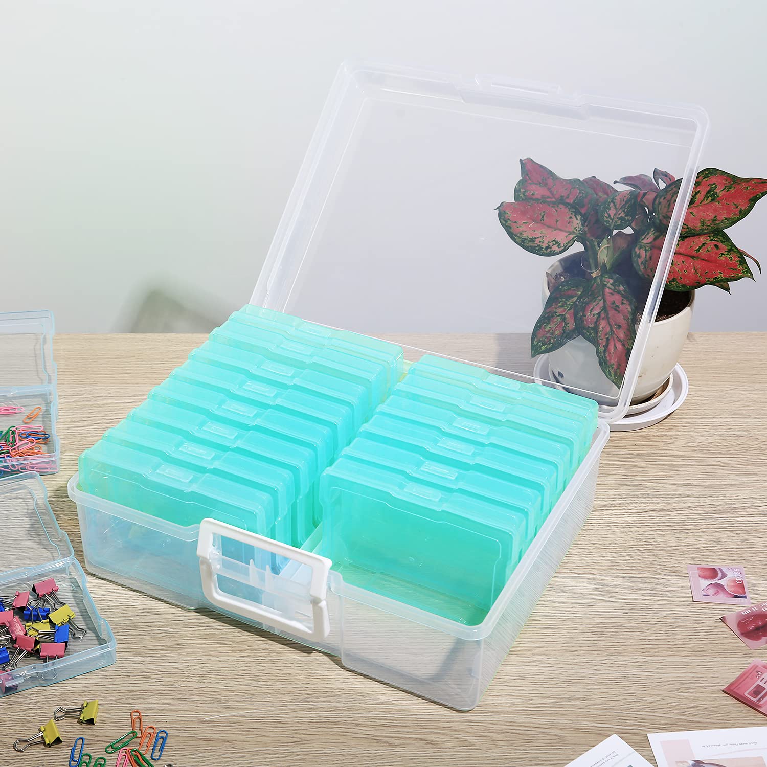 Naivees Photo Case 4" x 6" Photo Storage Case - 16 Inner Photo Organizer Boxes Transparent Craft Keeper Photo Storage Containers Box for Photos, Pictures,Art(Blue)