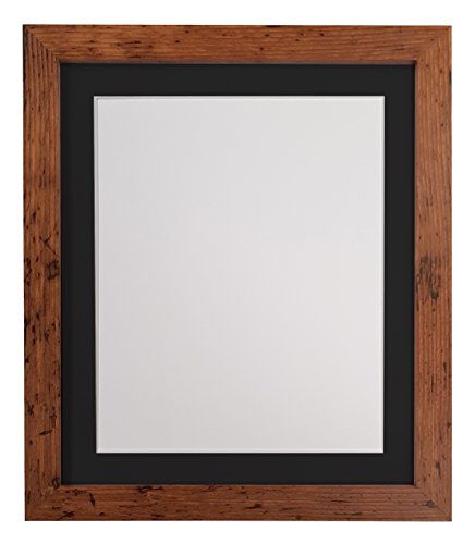 FRAMES BY POST Q7 Picture Photo and Poster Frame, Vintage Wood with Black Mount, 50 x 40 cm Image Size A3, Plastic Glass