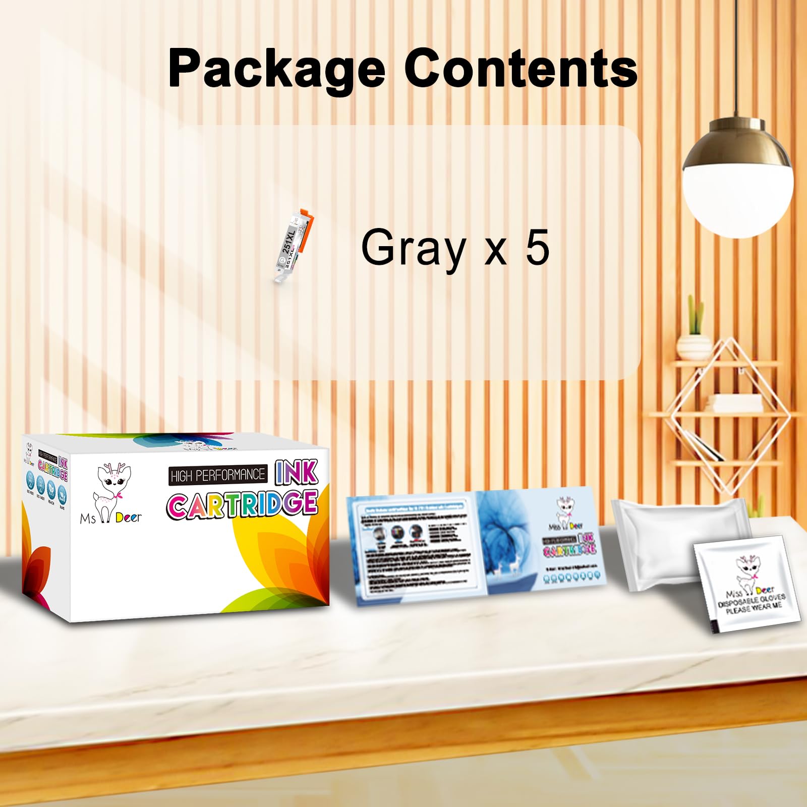 Miss Deer Compatible 251 Gray Ink Cartridge Replacement for Canon CLI-251 GY CLI-251XL CLI251XL 251XL Work with PIXMA MG6320 MG7120 MG7520 IP8720 Printer (5Gray) 5-Pack