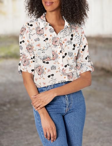 Karl Lagerfeld Paris Women's Long Sleeve Whimsical Blouse, Soft White Multi, X-Large