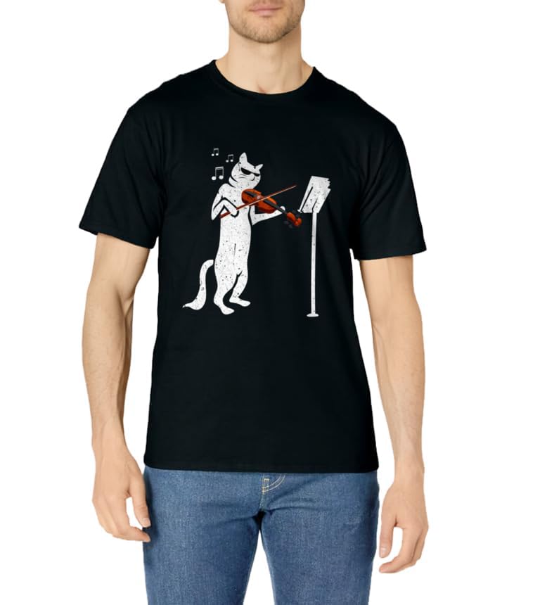 Cat Playing Violin Funny Musical Instrument Violin Pets T-Shirt