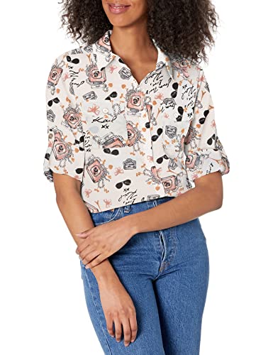 Karl Lagerfeld Paris Women's Long Sleeve Whimsical Blouse, Soft White Multi, X-Large