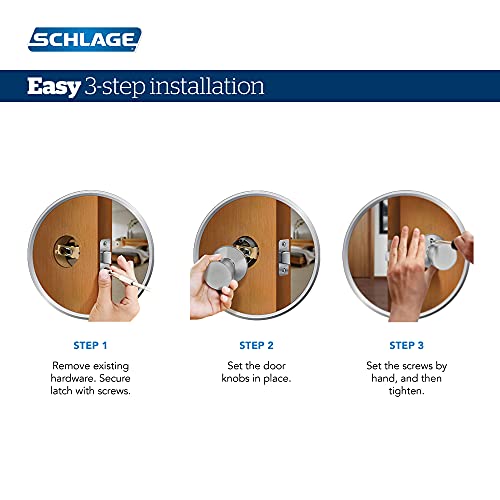 Schlage F40 ORB 605 Orbit Door Knob, Bed & Bath Privacy Lock, Bright Brass