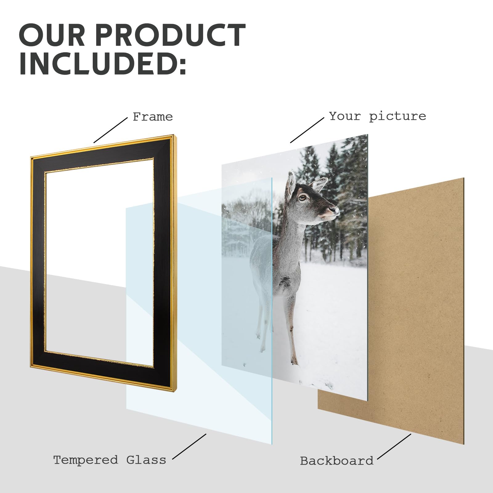 AUEAR,16x20 Picture Frame for 16x20 Photo Without Mat,Vintage Style,Wall Mounting (Black and Classic Gold)
