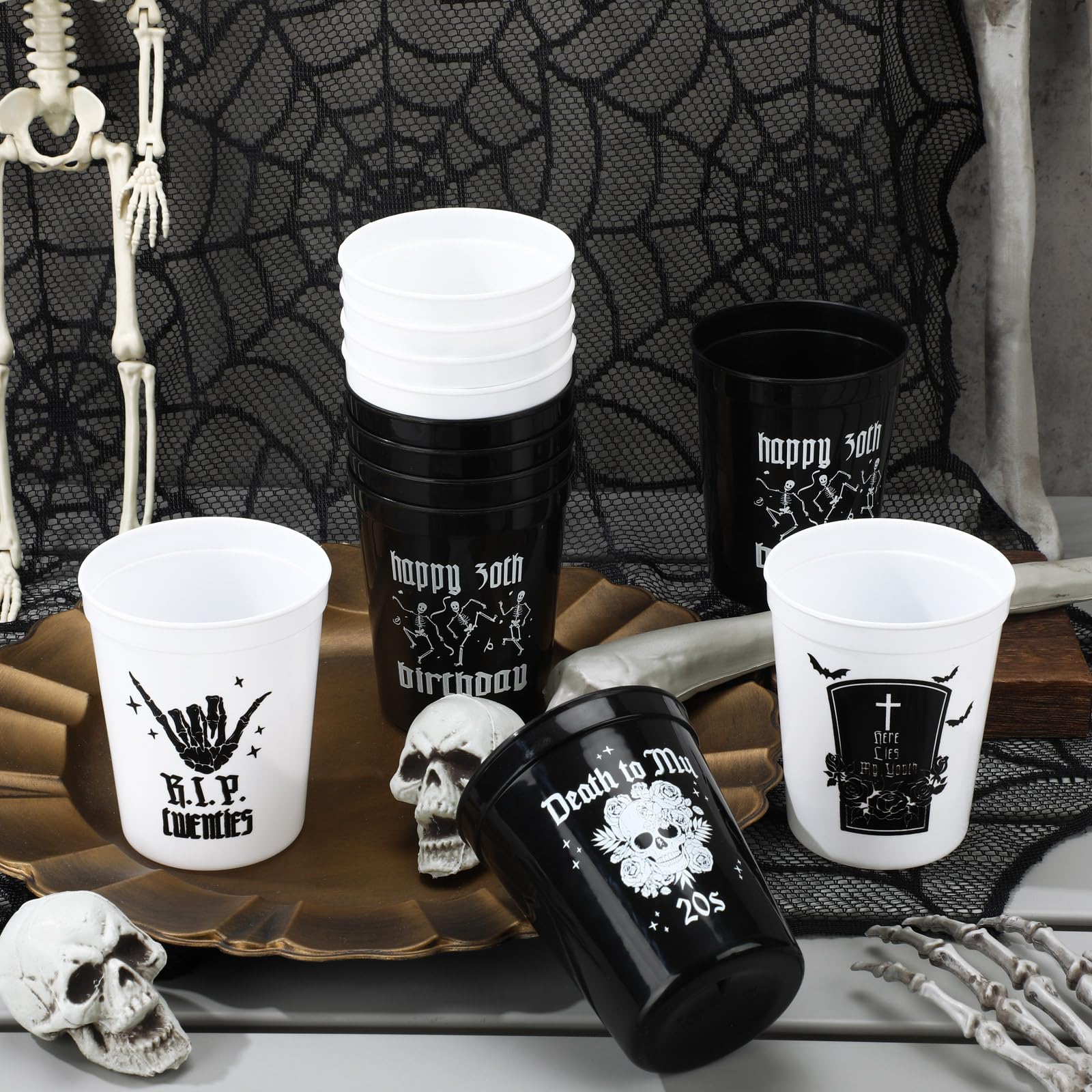 Layhit 12 Pcs Gothic 30th Birthday Plastic Cups 16 oz Reusable Death to My 20s Thick Cup Halloween 30th Birthday Cups Novelty Rip Twenties Stadium Cups for 30th Birthday Party Supplies Decorations