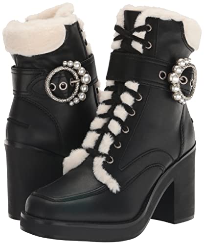 Karl Lagerfeld Paris Women's Dottie Fur Lace Up Boot Ankle, Black/Natural, 9