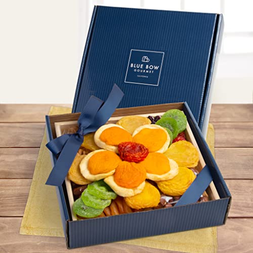 Blue Bow Gourmet Floral Dried Fruit & Nut Gift Tray for Easter, Mother's Day, Birthday, Thank You, Sympathy