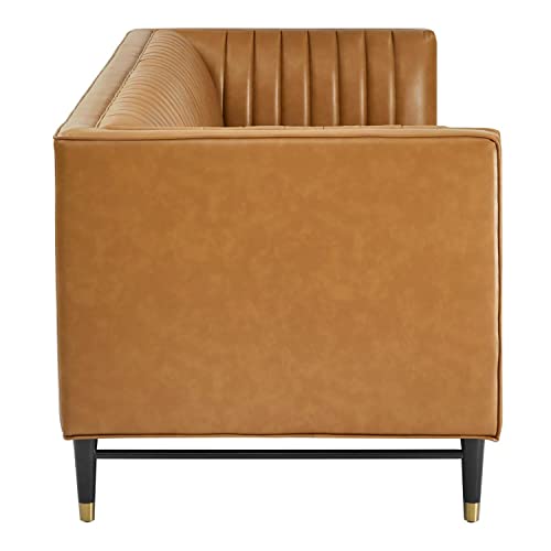 Modway Devote Channel Tufted Vegan Leather, Sofa, Tan