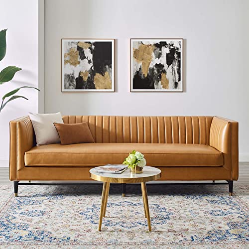 Modway Devote Channel Tufted Vegan Leather, Sofa, Tan