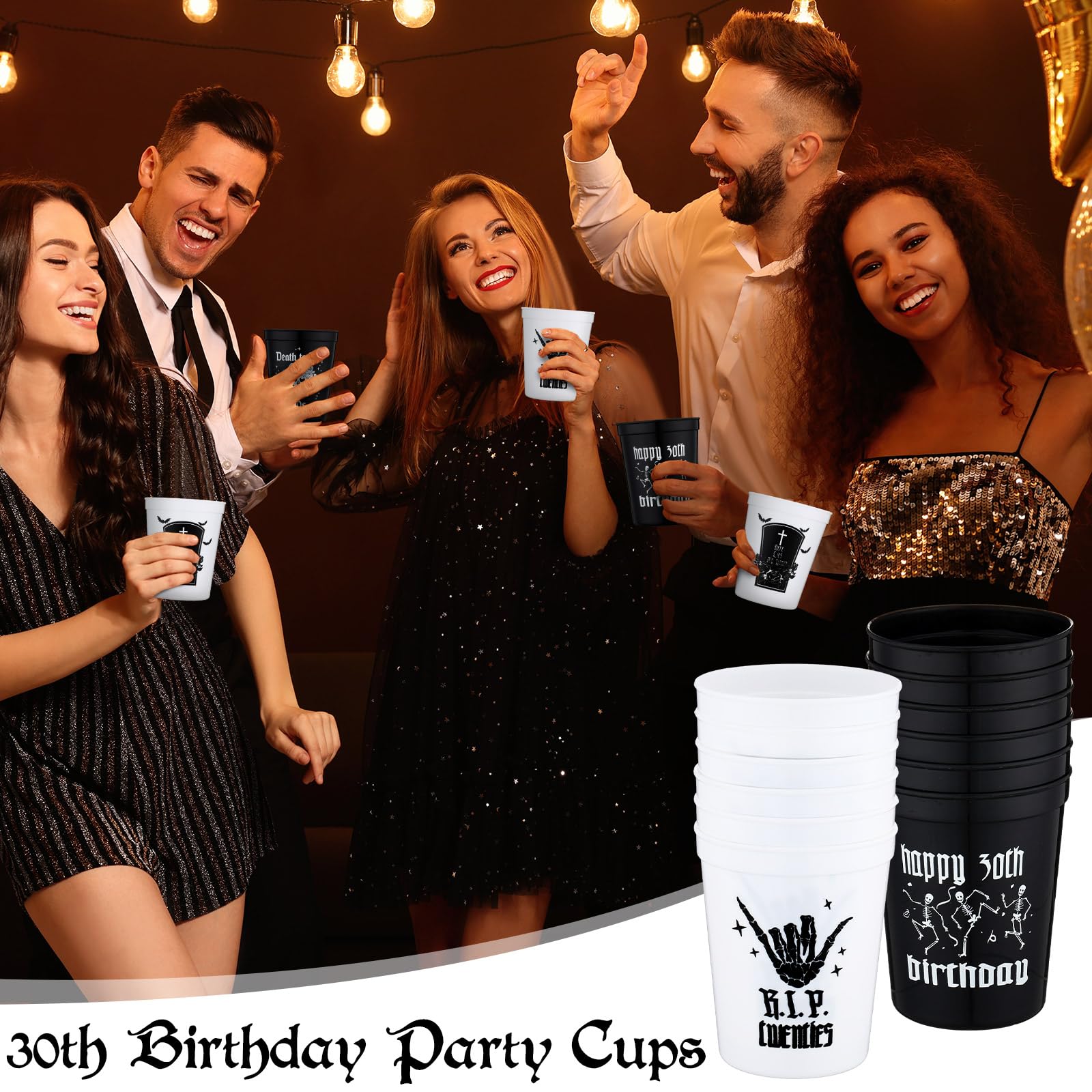 Layhit 12 Pcs Gothic 30th Birthday Plastic Cups 16 oz Reusable Death to My 20s Thick Cup Halloween 30th Birthday Cups Novelty Rip Twenties Stadium Cups for 30th Birthday Party Supplies Decorations
