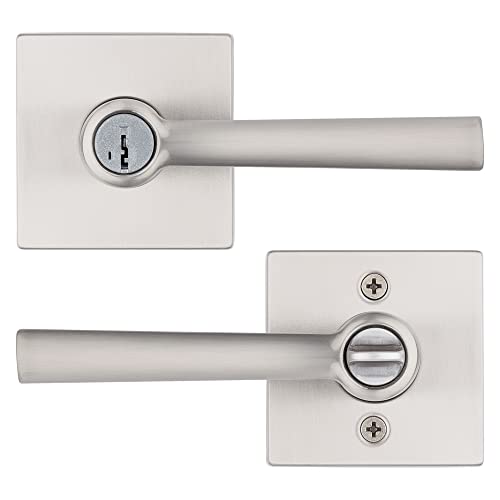 Kwikset 97402-827 Montreal Keyed Entry Lever, Featuring Microban, Satin Nickel, 2 Handle