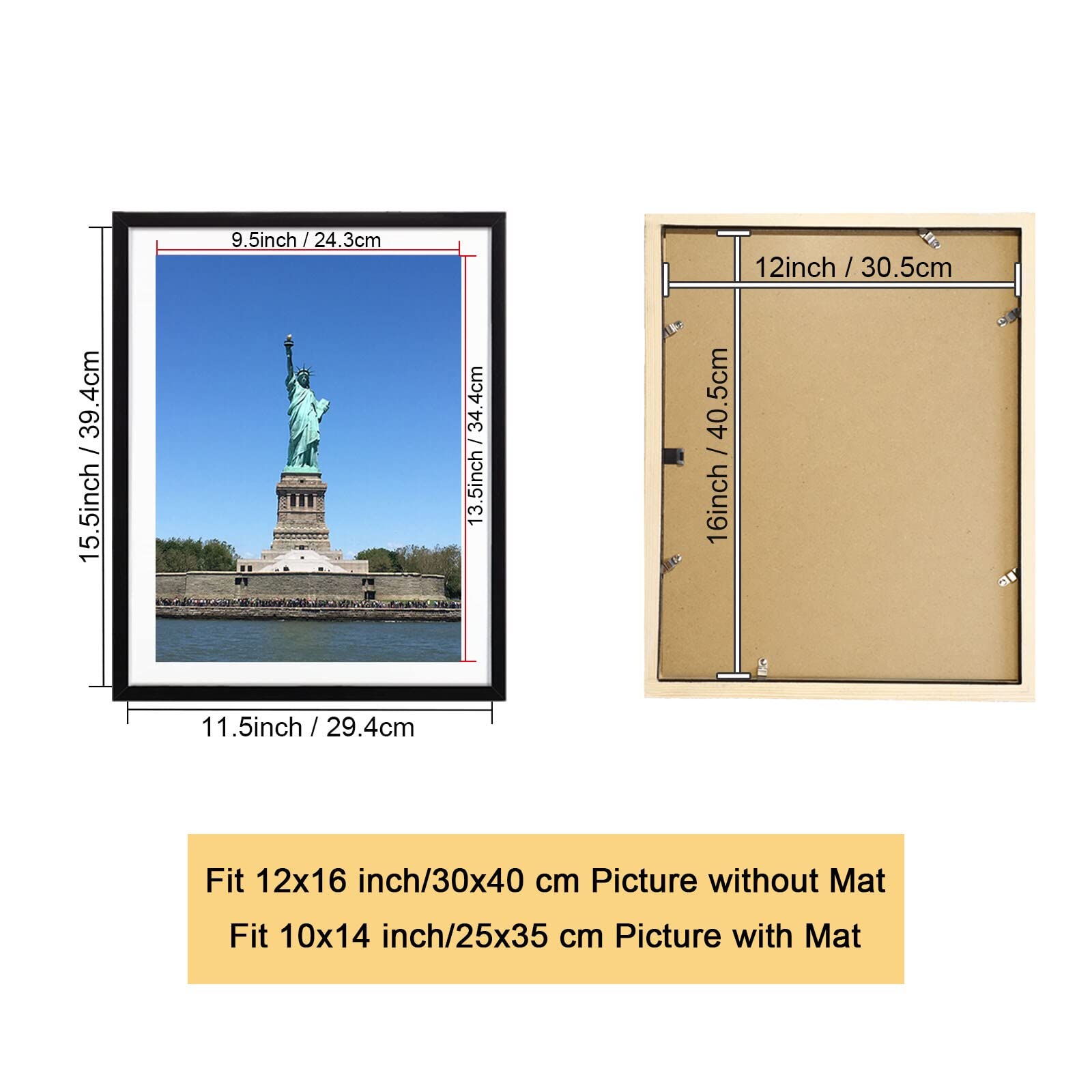 12x16 Wood Picture Frame Diamond Painting Frames 30x40cm Diamond Art Frame Display 12x16in / 30x40 cm Without Mat or 10x14 in/ 25x35cm with Mat 12 x 16 Photo Poster Frame Wall Hanging - Black 3 Pack