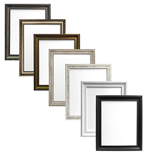 FRAMES BY POST Shabby Chic Picture Photo Frame, Plastic, Silver with Light Grey Mount, 50 x 40 cm Image Size 16 x 12 Inches