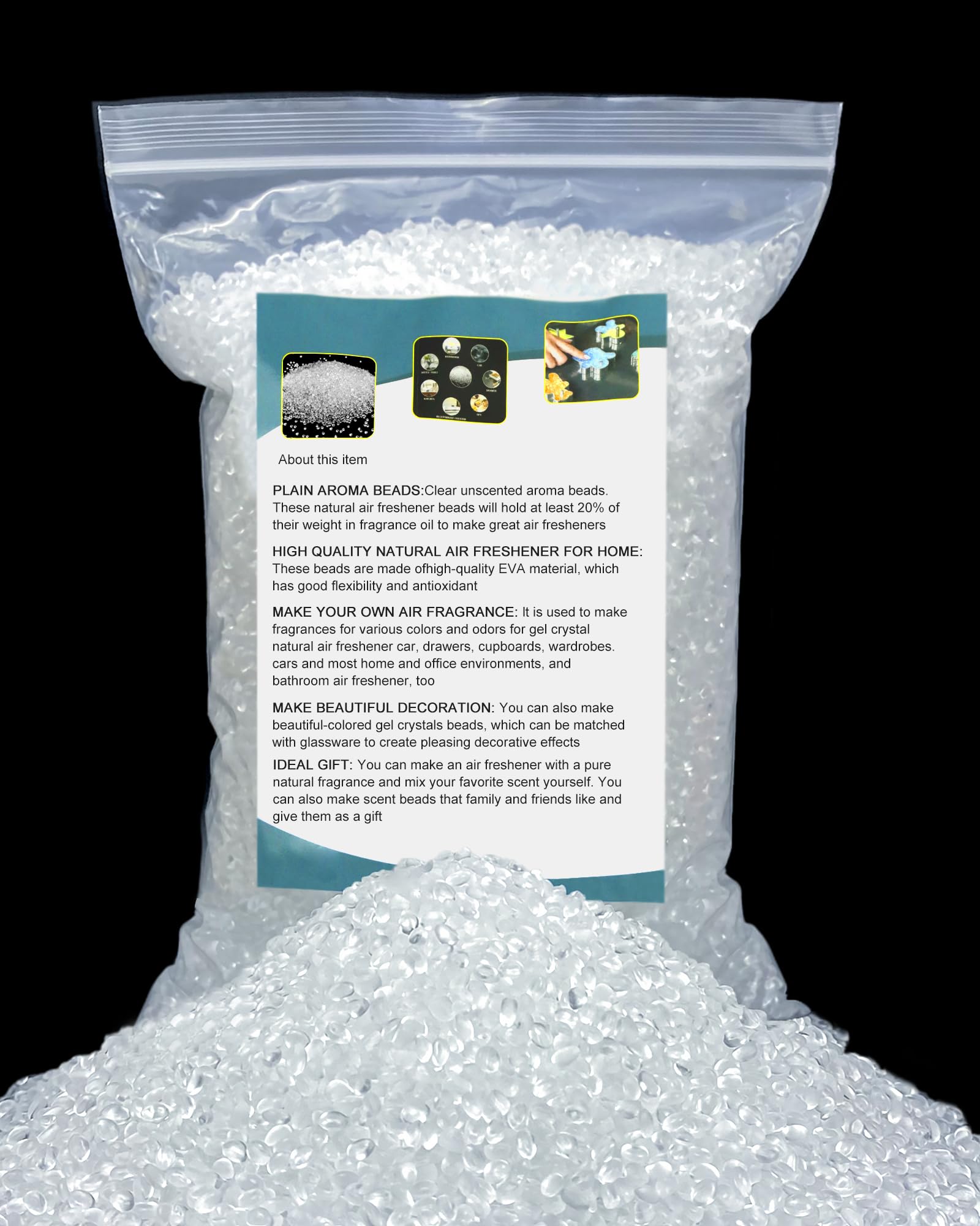 3LB Unscented Aroma Beads for Making Air Freshener, Clear Gel Crystal No Fragrance, DIY Homemade Natural Air Freshener
